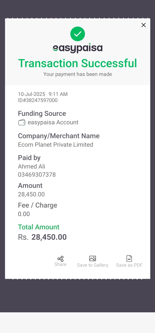 Easypaisa unauthorized payment | Complaint.pk